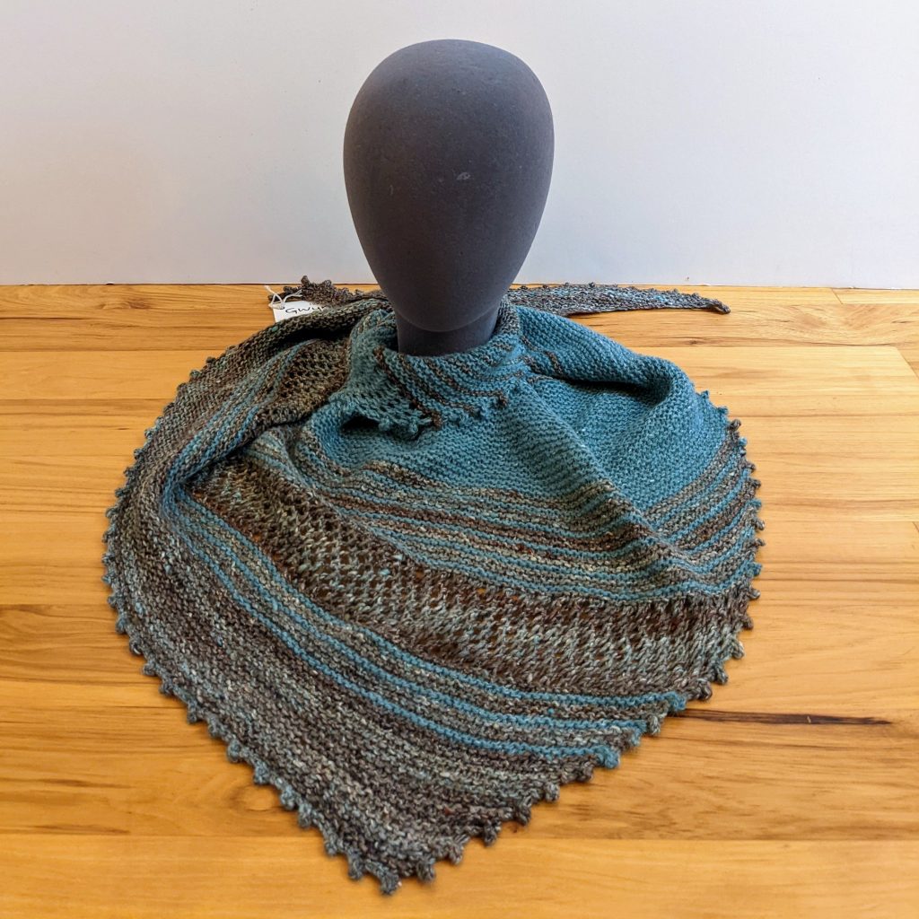 Brown and Turquoise Tweed Lace and Striped Scarf/Shawl – Handmade by Gwynne